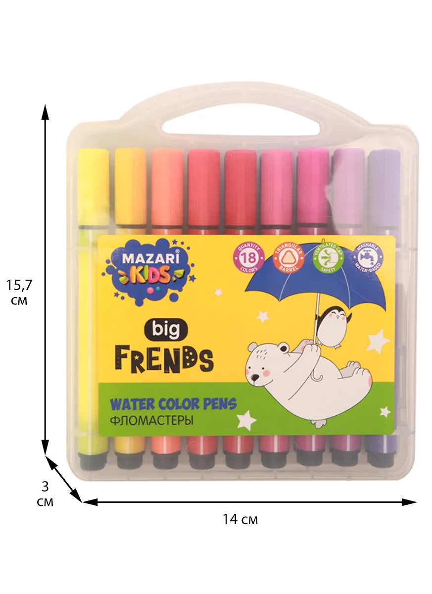 Фломастеры 18цв Jumbo BIG FRIENDS, блистер, подвес, MAZARI (2966961 ...